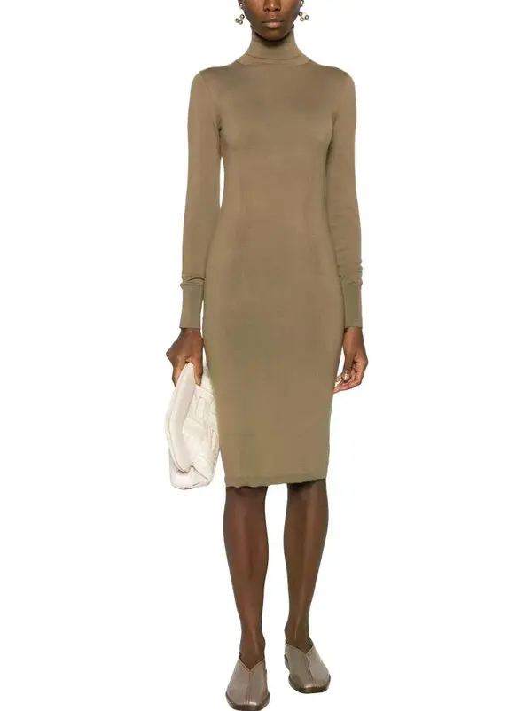 JOSEPH Roll Neck Knitted Midi Dress - Brown