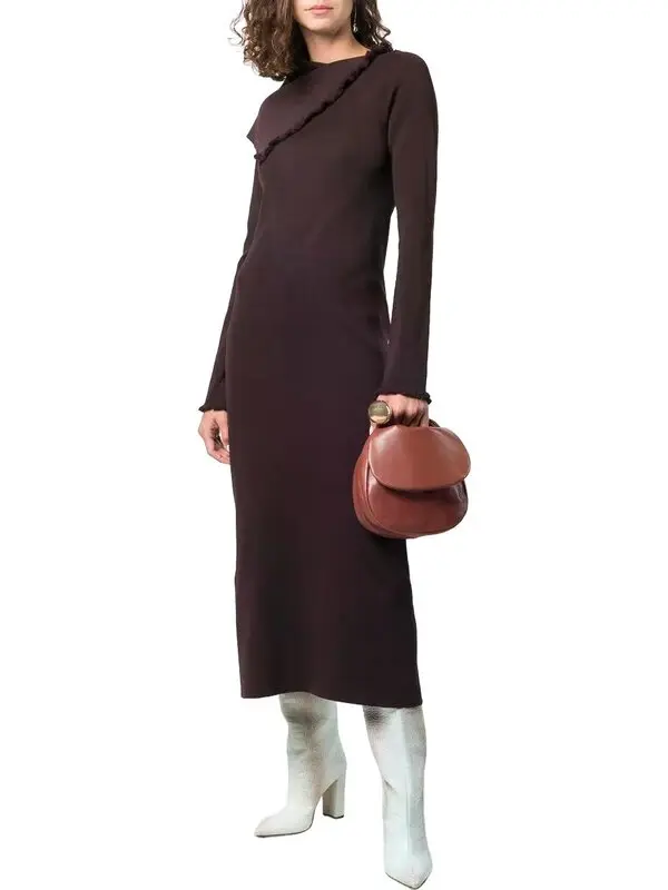JIL SANDER Asymmetric Collar Maxi Dress - Brown