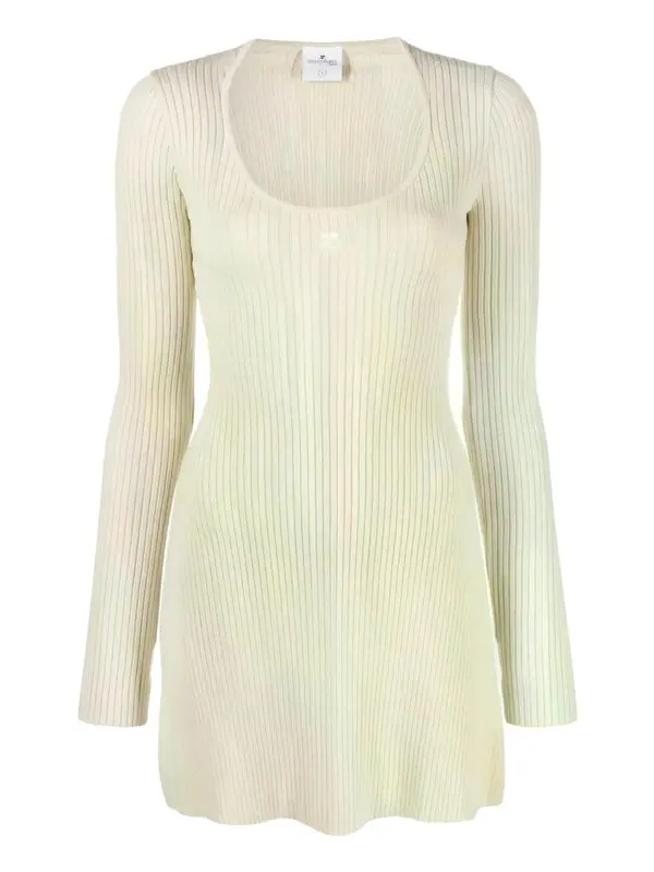 COURREGES Logo-embroidered Rib Knit Dress - Neutrals