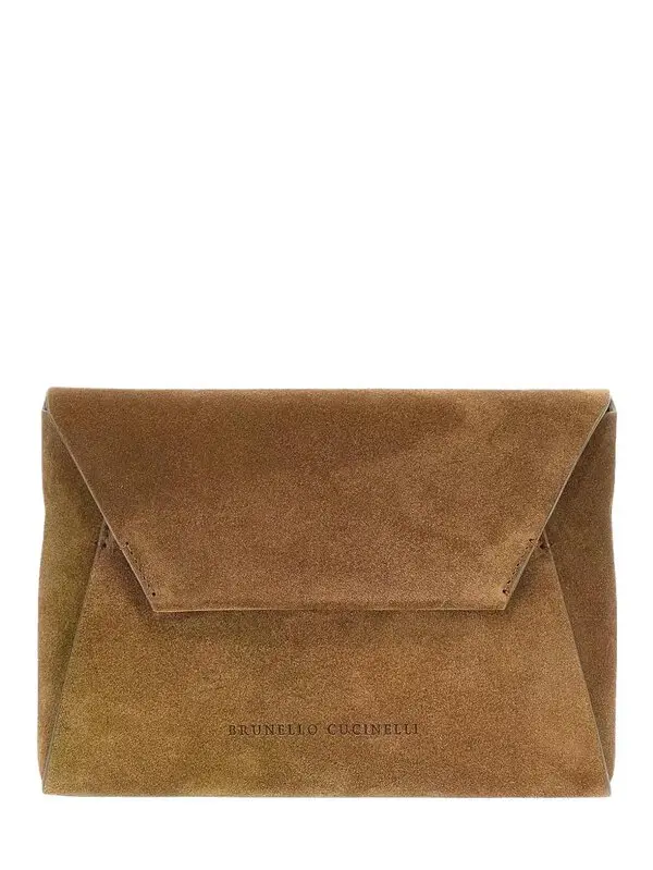 Brunello Cucinelli Monili-embellished Suede Clutch Bag - Brown