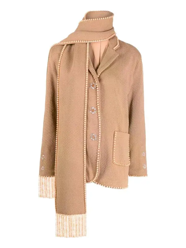 IZAAK AZANEI Pearl-fringe Single-breasted Jacket - Brown