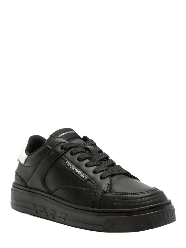 Emporio Armani Leather Logo Sneakers - Black