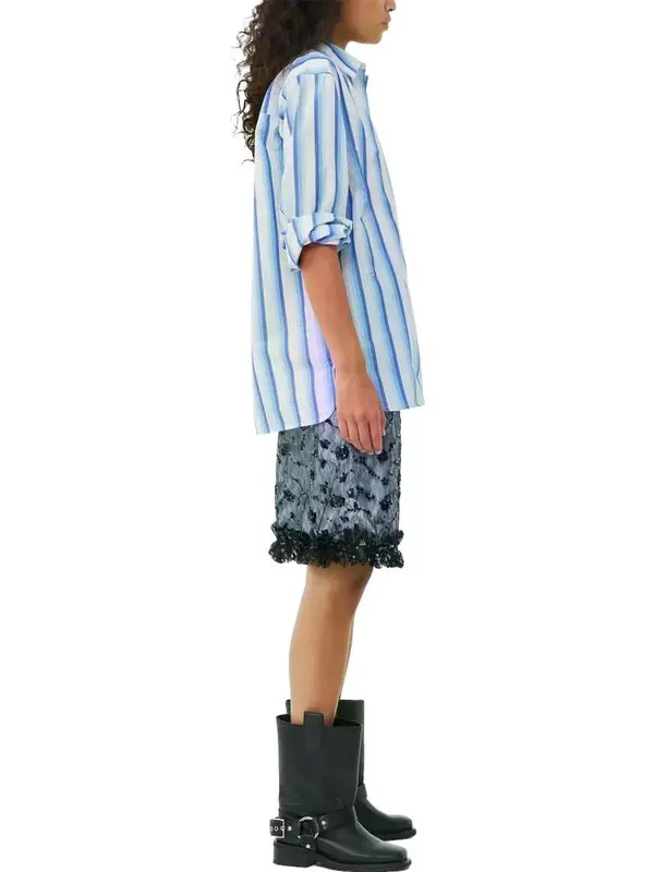 GANNI Striped Organic Cotton Shirt - Blue