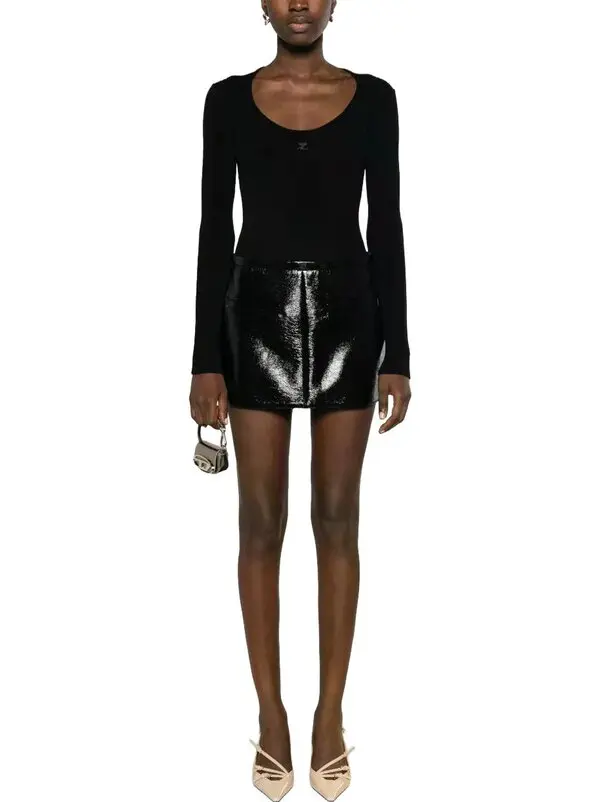 COURREGES Logo-embroidered Ribbed-knit Bodysuit - Black