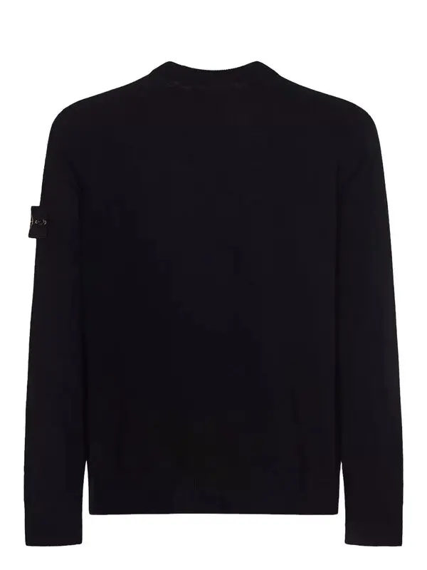 Stone Island Crew Neck Sweater With Logo Patch - Black