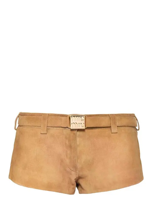 Miu Miu Belted Suede Shorts - Neutrals