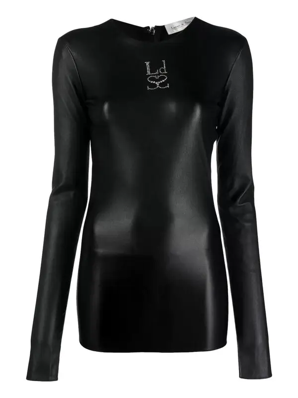 LUDOVIC DE SAINT SERNIN Lambskin Rhinestone Embellished Long Sleeve Top - Black