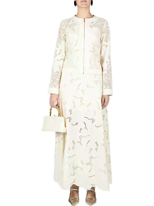 Elie Saab Embroidered Maxi Skirt - White
