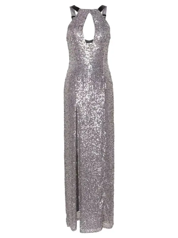 Elisabetta Franchi Halterneck Sequined Maxi Dress - Silver