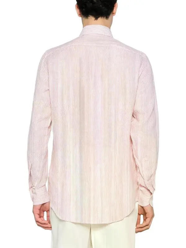 DELL'OGLIO Striped Linen Shirt - Orange