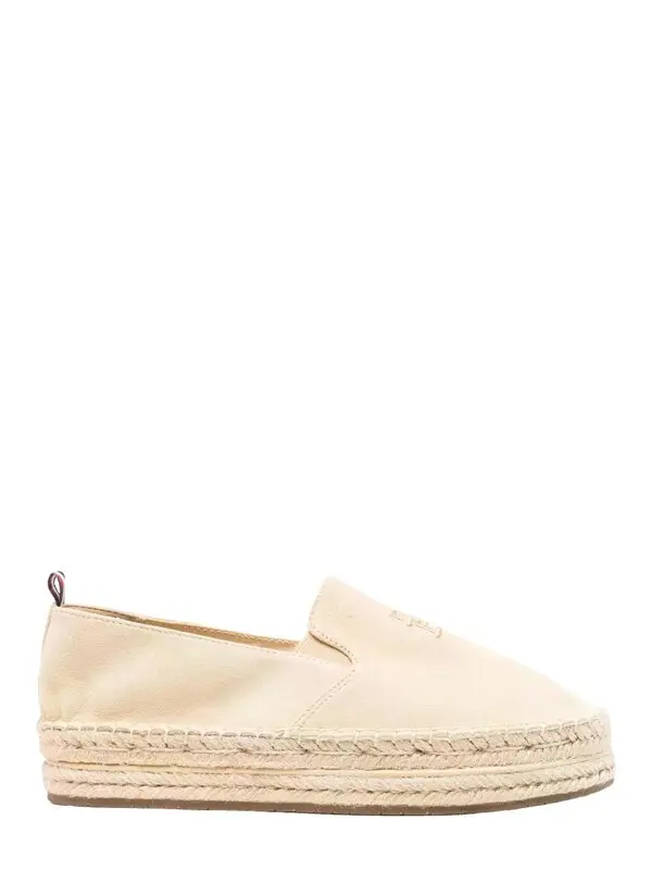 Tommy Hilfiger Beige Suede Embroidered Logo Flatform Espadrilles - Neutrals