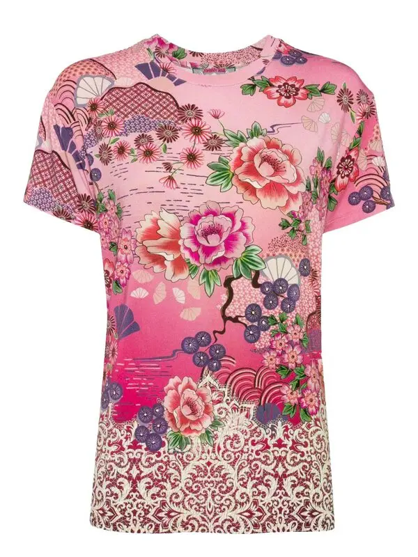 Johnny Was Floral Print Short-sleeve T-shirt - Pink