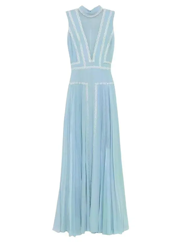 SAIID KOBEISY Crepe Georgette Gown With Lace Detailing - Blue