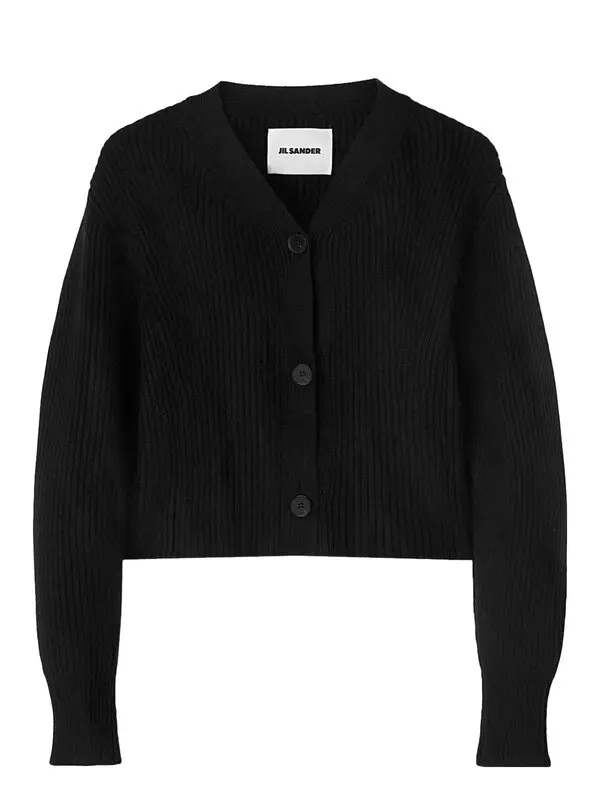 JIL SANDER Buttoned Ribbed Knit Cardigan - Black
