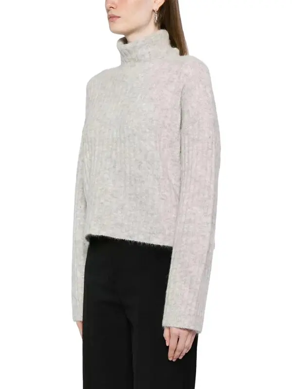 B+AB High-neck Drop-shoulder Jumper In Ribbed Alpaca Wool-blend - Grey