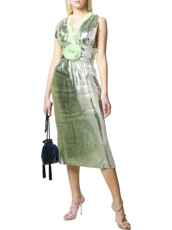 Marco De Vincenzo Ruffled Trim Midi Dress - Metallic