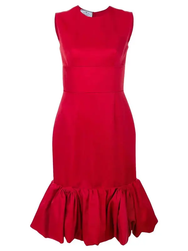 Prada Wool And Silk Blend Gathered Detail Dress - Red