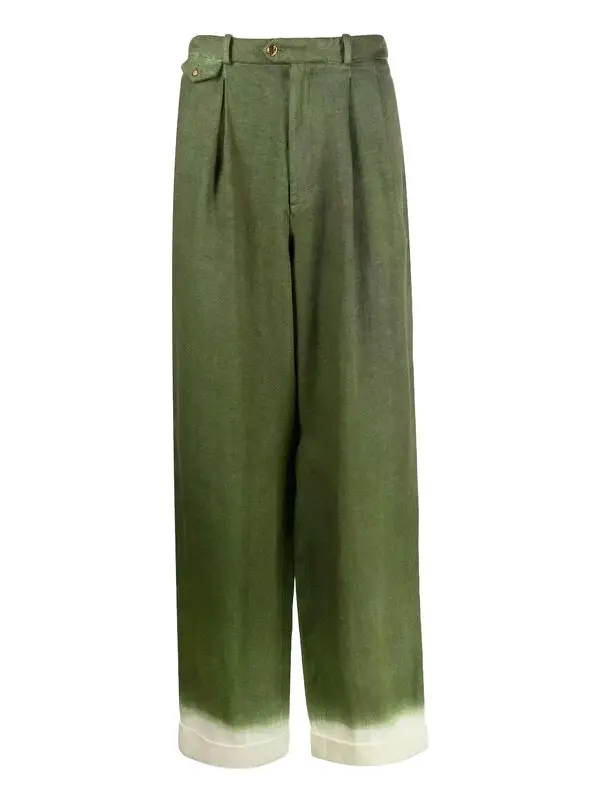Nick Fouquet Wide-leg Linen Trousers With Contrast Cuffs - Green