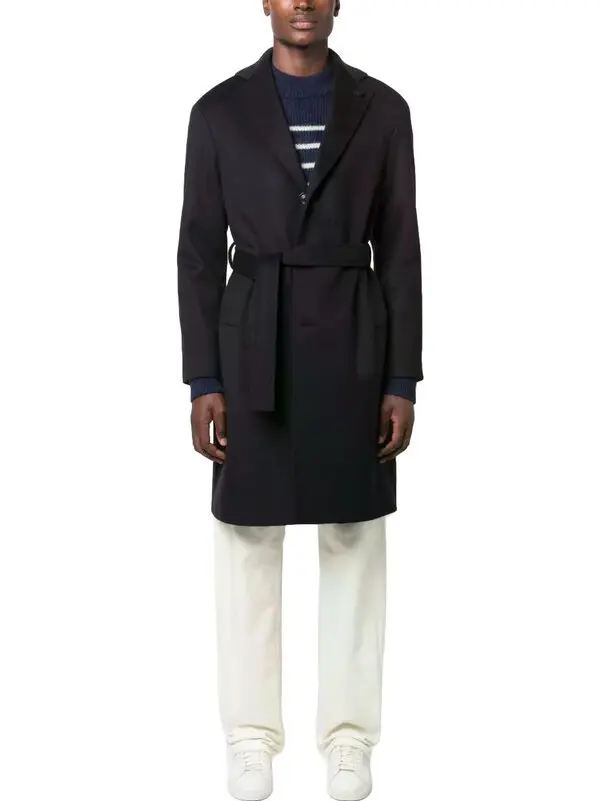 LARDINI Tied-waist Wool Coat - Blue