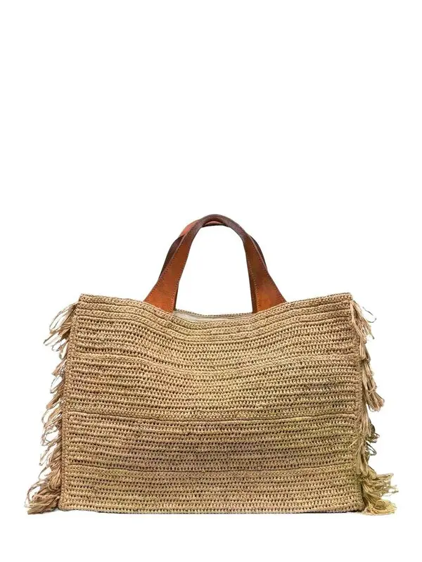 IBELIV Onja" Woven Tote Bag With Fringe Detailing - Neutrals