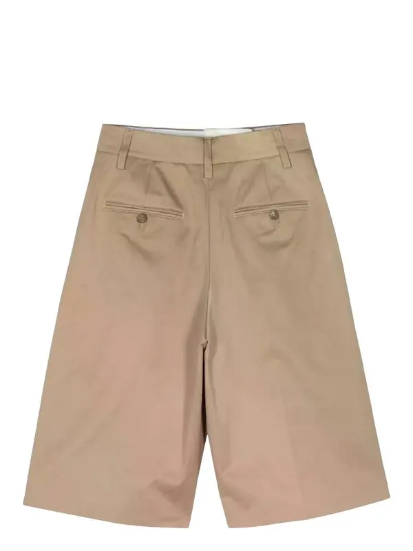 Prada Pleated Cotton Twill Shorts - Brown