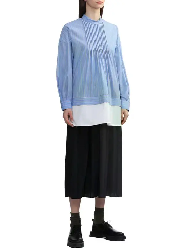 ENFOLD Pinstripe Layered Cotton Dress - Blue