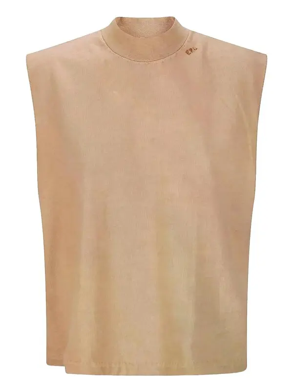 EPL Embroidered Mock Neck Sleeveless Top - Neutrals