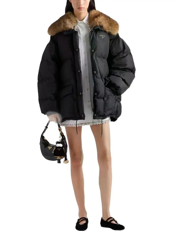 Prada Enamel Triangle-logo Padded Jacket - Black