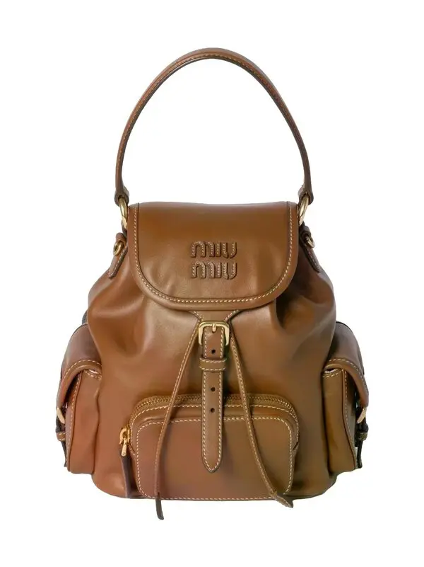 Miu Miu Logo-lettering Buckle-fastening Backpack - Brown