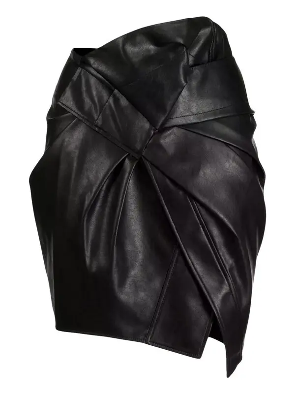 JNBY Asymmetric Faux-leather Pleated Mini Skirt - Black