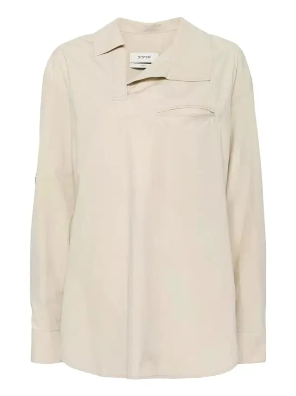 SYSTEM Asymmetric Neck Cotton Blouse - Neutrals