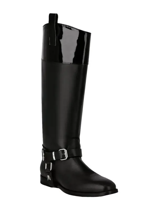 Philipp Plein Buckled Leather Knee-high Boots - Black