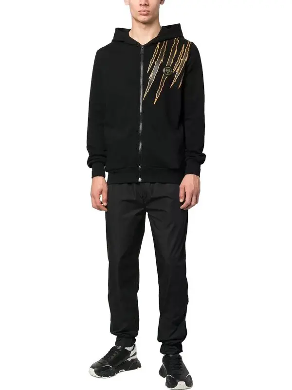PLEIN SPORT Scratch-print Zipped Hoodie - Black