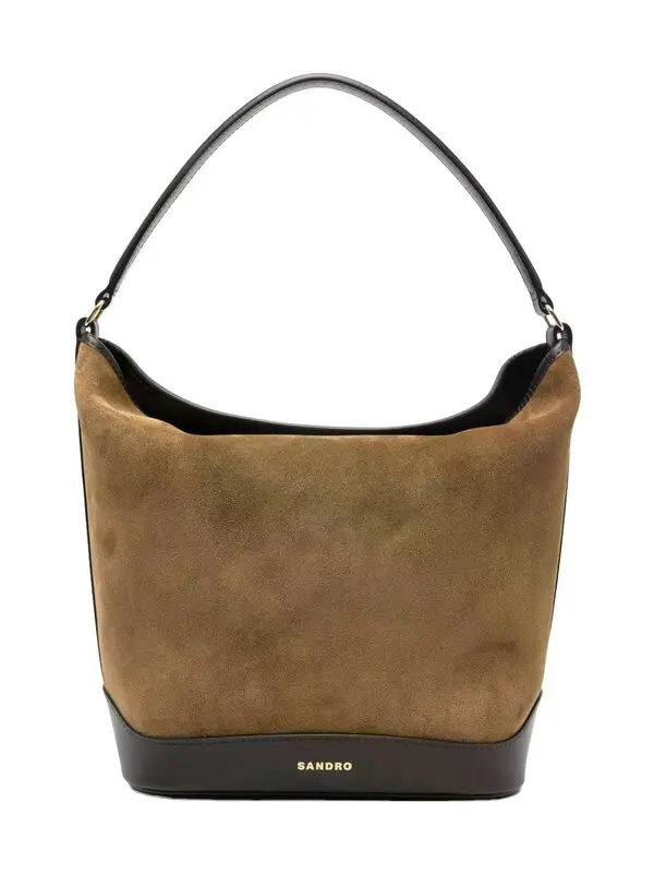 Sandro Suede And Calfskin Bucket Bag - Neutrals