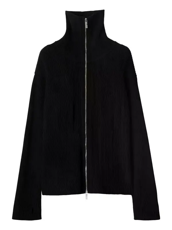 Burberry Ribbed-knit Zip-up Cardigan - Black