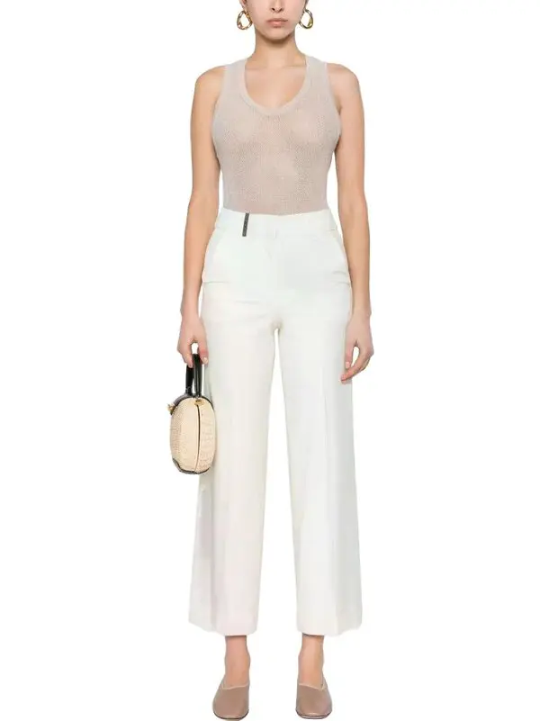 Peserico High Waist Wide Leg Trousers With Jacquard Detail - Neutrals