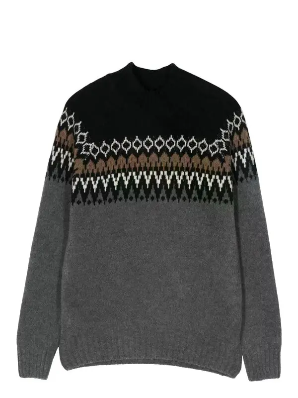 FILERIA Intarsia-knit Mock Neck Sweater - Grey