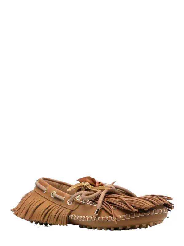 13 09 SR Fringed Leather Loafers With Crystal Embellishment - Brown