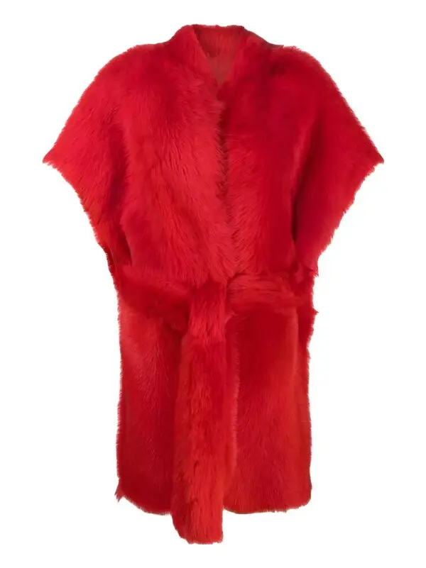 LISKA Belted Reversible Shearling Coat - Red