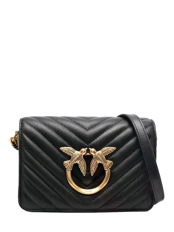 Pinko Mini Love Bag Click Chevron Quilted Nappa Leather Shoulder Bag - Black