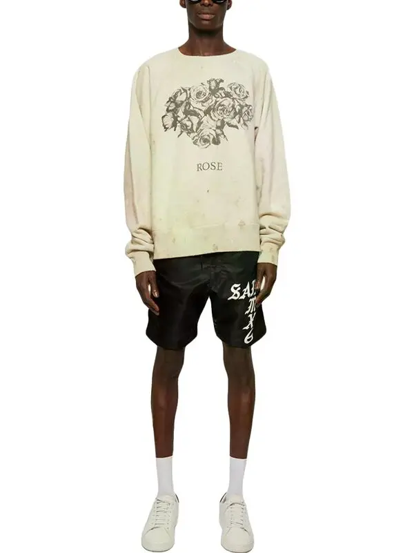 SAINT MXXXXXX Rose-print Crew-neck Sweatshirt - Neutrals