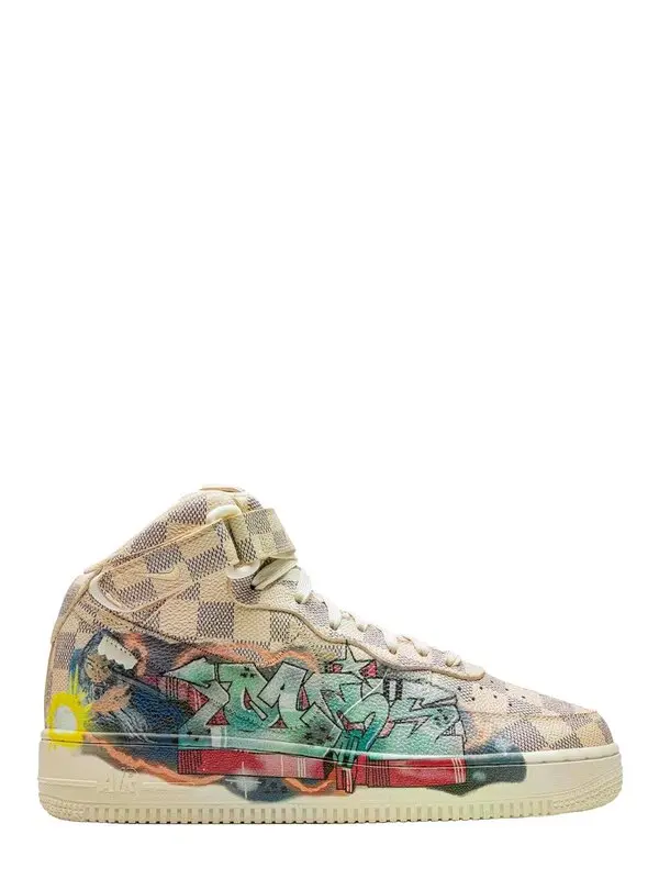 Nike X Louis Vuitton Air Force 1 Mid Virgil Abloh Graffiti Sneakers - Neutrals