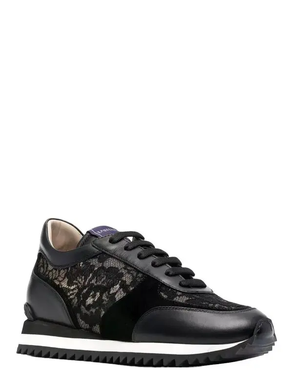 LE SILLA Claire Lace-embellished Leather Sneakers - Black