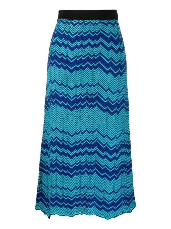 WALES BONNER Zigzag Pattern Midi Skirt - Blue