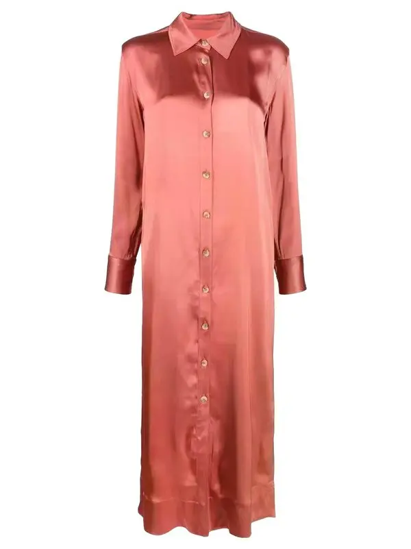 Loulou De Saison Classic Button-up Satin Midi Shirt Dress - Red
