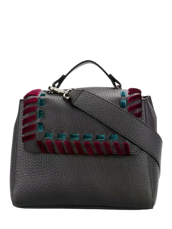Orciani Leather Shoulder Bag With Velvet Stitch - Black