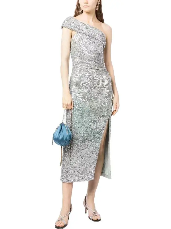 Simkhai Zay Hammered Sequin-embellished Off-shoulder Midi Dress - Silver