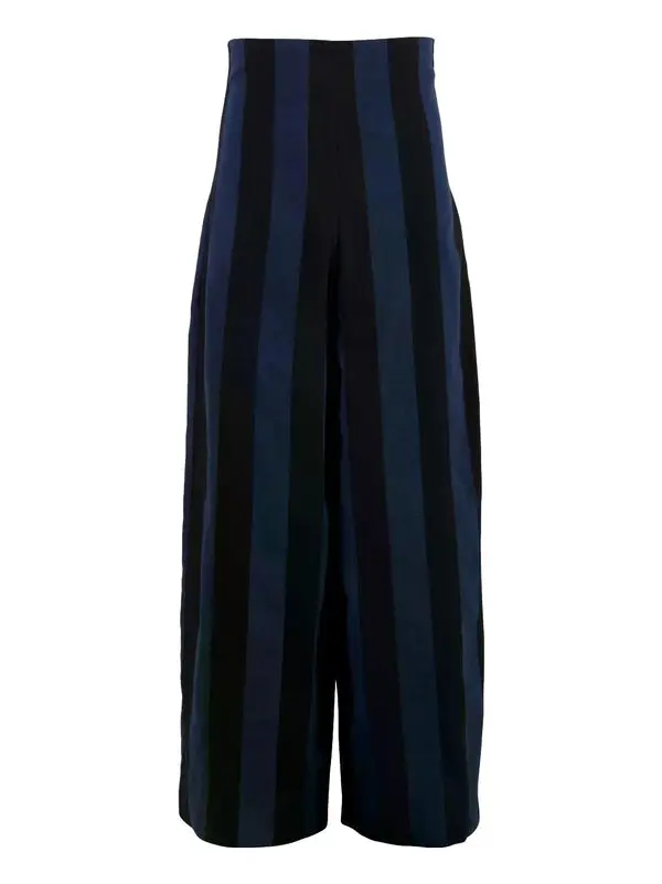 MARRAKSHI LIFE High-waisted Striped Cotton Trousers - Blue
