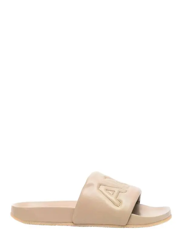 AMBUSH Embossed Logo Leather Slides - Neutrals