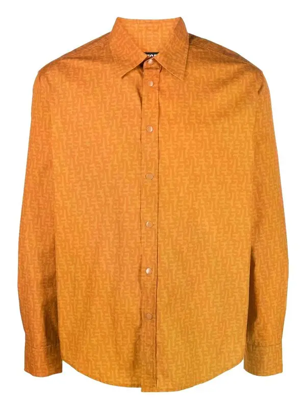 DIESEL® Logo-print Press-stud Fastening Shirt - Orange
